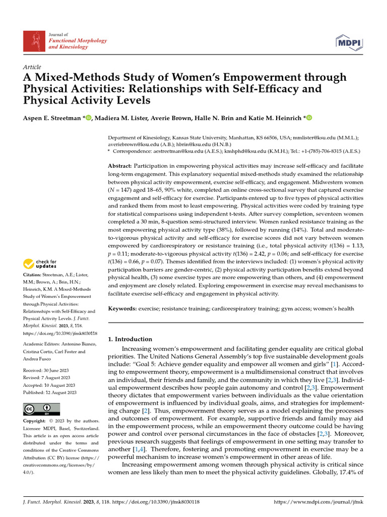 A Mixed-Methods Study of Women's Empowerment Through Physical ...