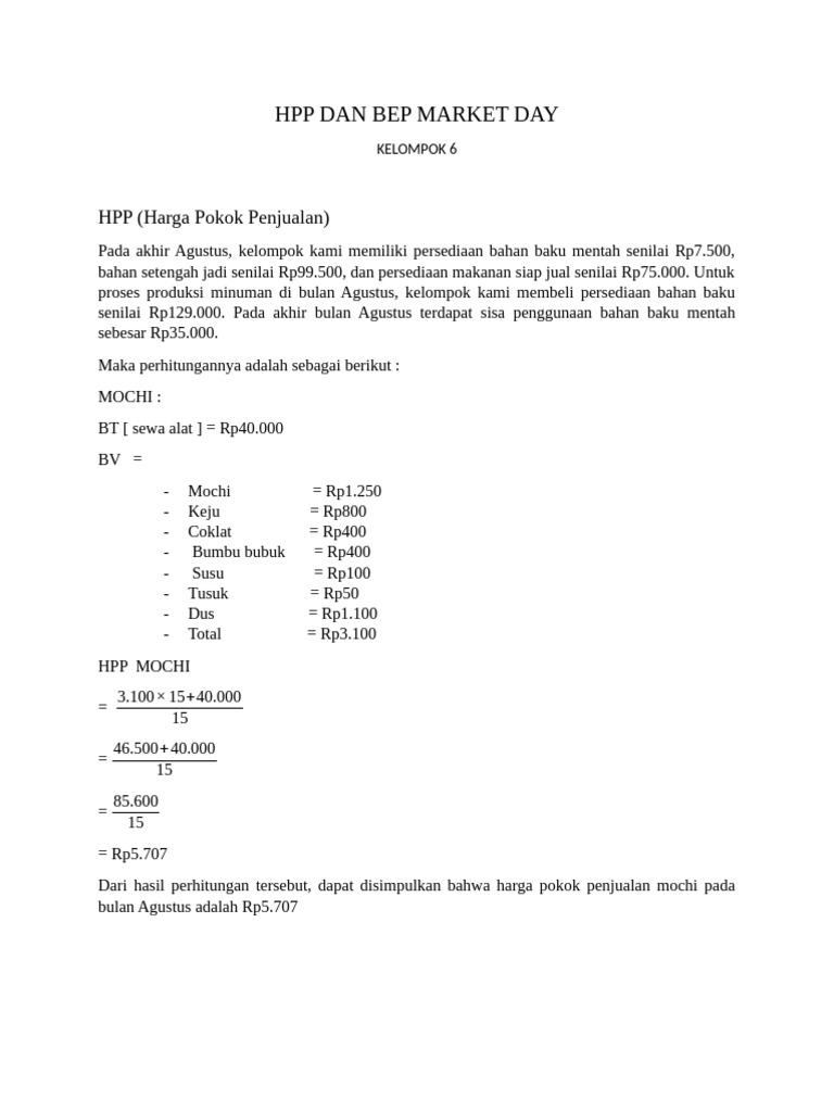 HPP Dan Bep Market Kel 6 X-2 | PDF