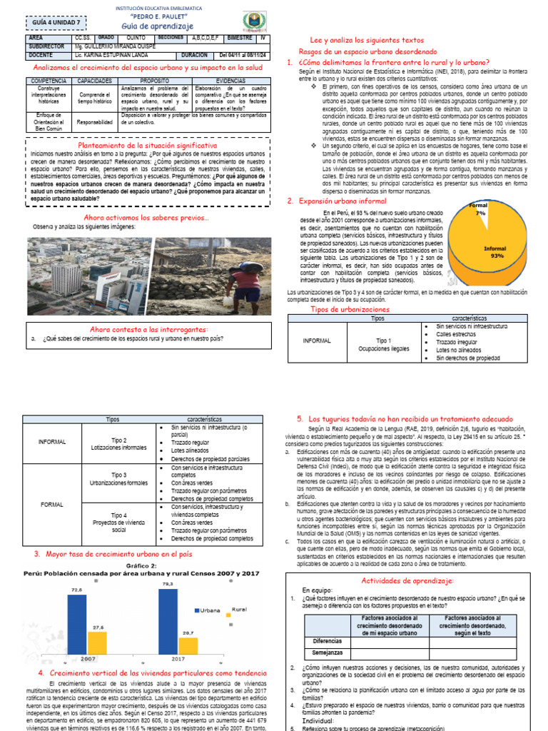 Guia 4 Unidad 7 CC - Ss. 5° | PDF | Área urbana | Chabolas