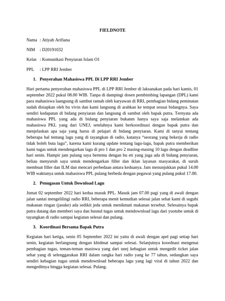 Fieldnote PPL | PDF | Seni & Disiplin Bahasa | Kajian Bahasa Asing