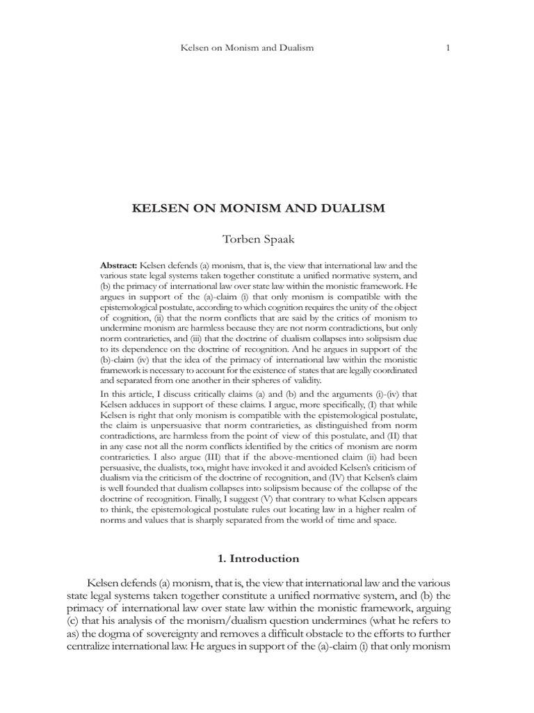 Kelsen's Monism vs. Dualism Analysis | PDF | Treaty | International Law