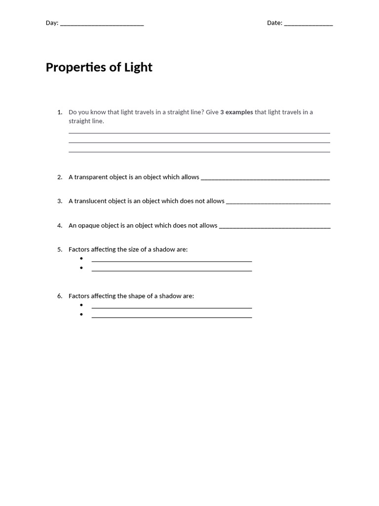 Properties of Light Note 1 | PDF | Teaching Methods & Materials