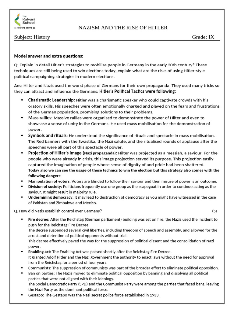 Nazism Class 9 Modal Ans | PDF | Nazism | Nazi Germany