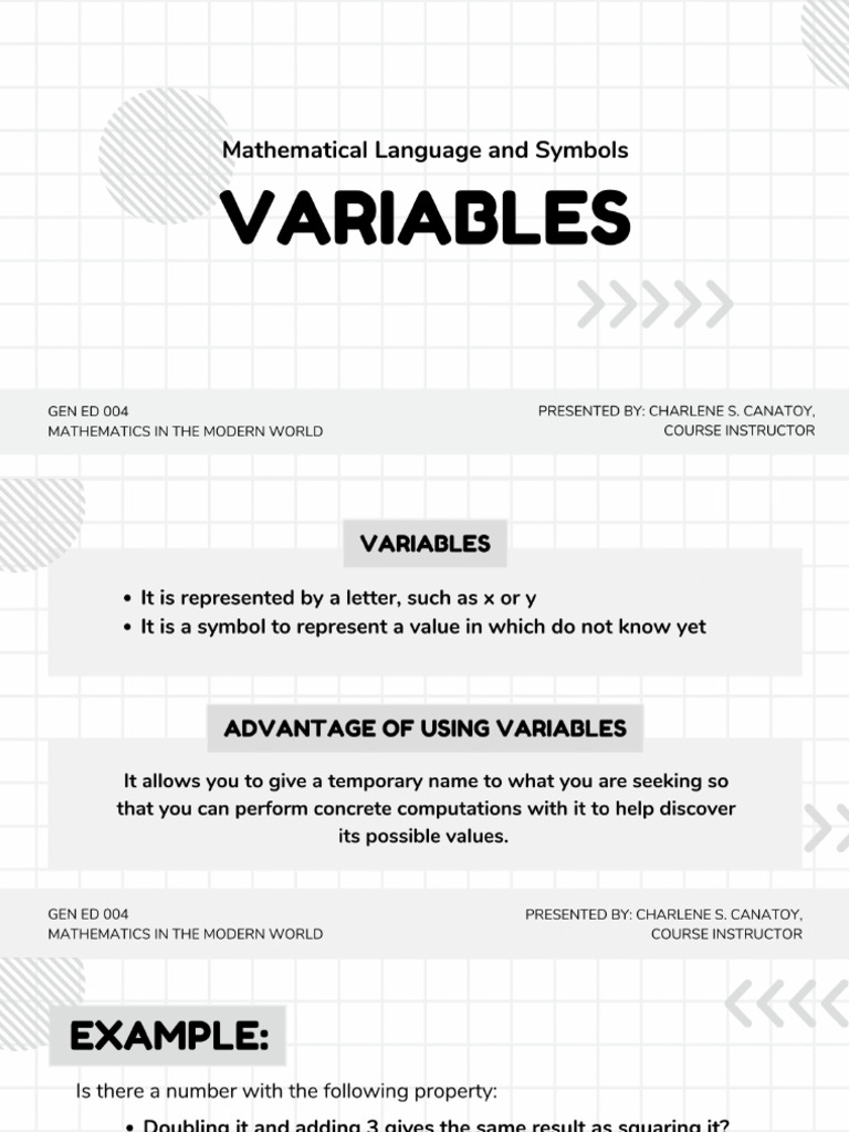 Mathematical Language and Symbols Variables | PDF