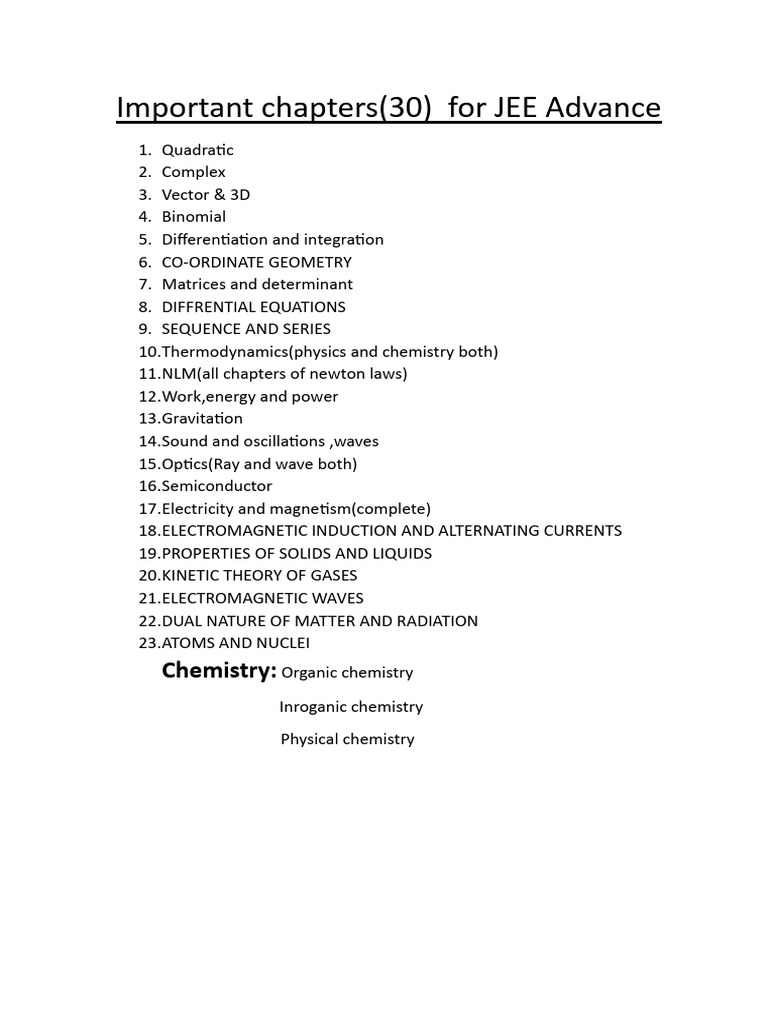 Key JEE Advanced Chapters List | PDF | Science & Mathematics