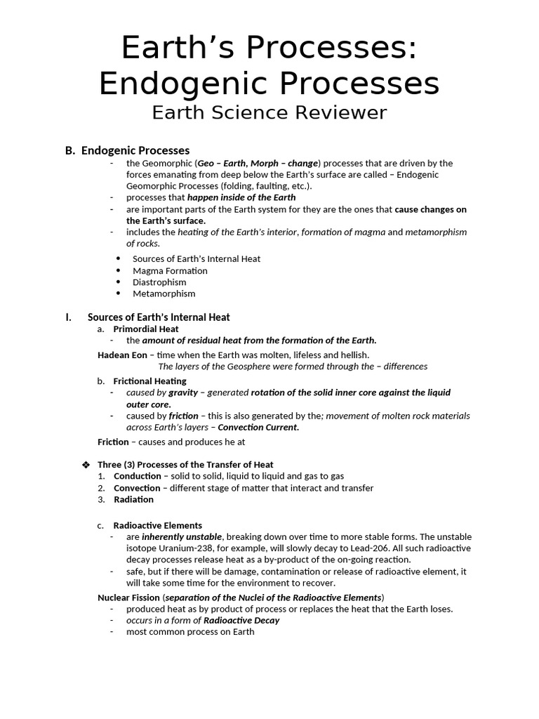 Endogenic Processes Reviewer | PDF | Magma | Rock (Geology)