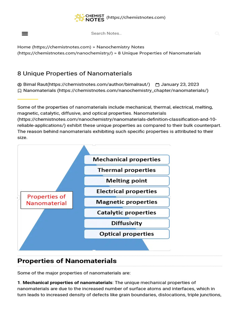 8 Unique Properties of Nanomaterials - Chemistry Notes | PDF | Plasmon ...