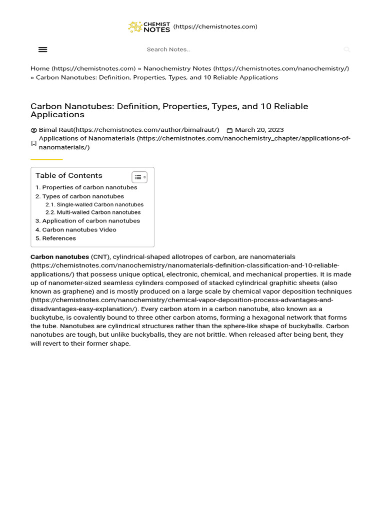 Carbon Nanotubes - Definition, Properties, Types, and 10 Reliable ...
