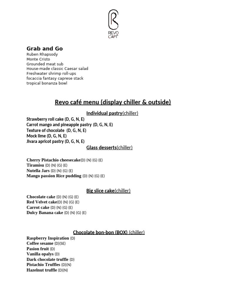 Pastry Chiller Menu 2024 REVO | PDF | Cakes | Baked Goods