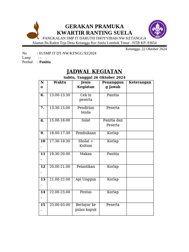 Rundown Acara Pelantikan Pramuka | PDF | Memasak, Makanan, & Anggur