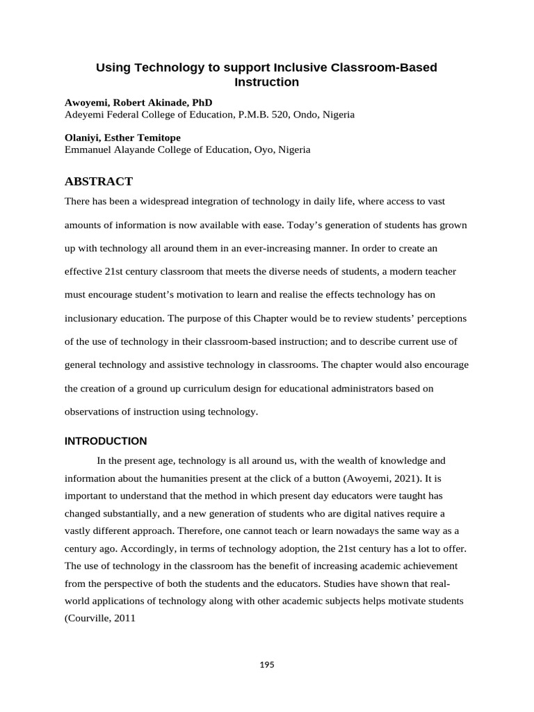 Using Technology To Support Inclusive Classroom 2 | PDF ...