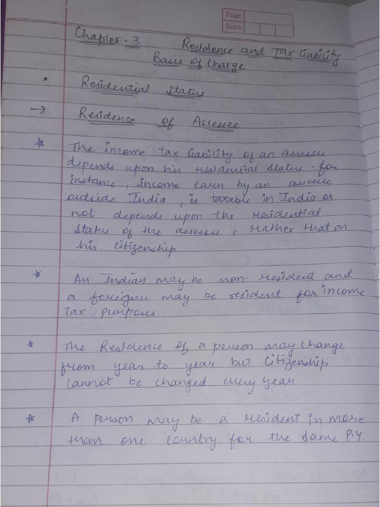 Chapter 3 Residence and Tax Liability Notes (Income Tax) | PDF