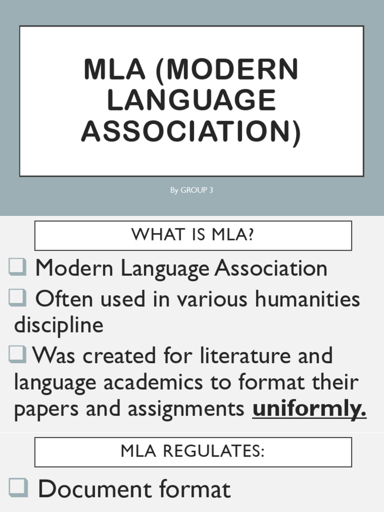 MLA Modern Language Association BY GROUP 3 FINALLLLLLLLL 2 | PDF ...