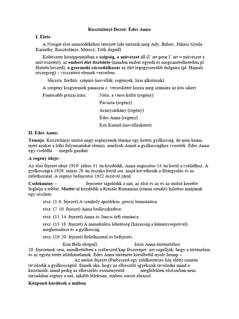 Kosztolányi Dezső Édes Anna | PDF