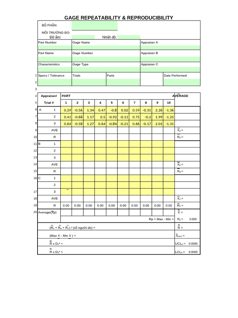 Gage R&R Variable Form Blank | PDF