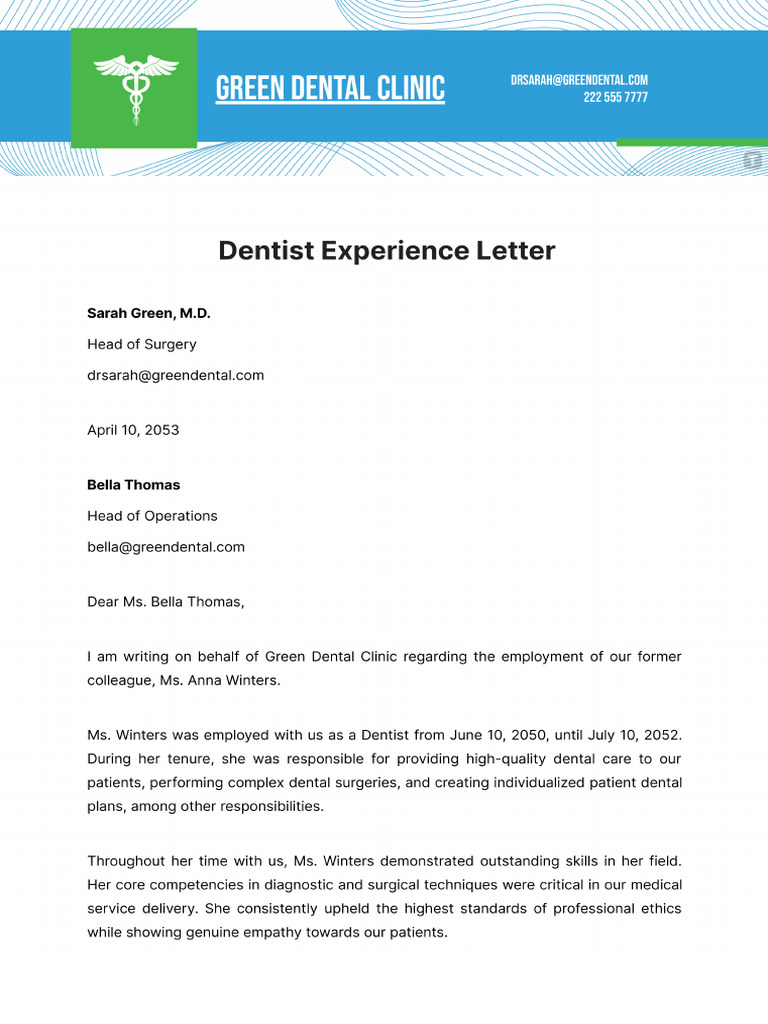 Dentist Experience Letter Template - Edit Online & Download Example | PDF