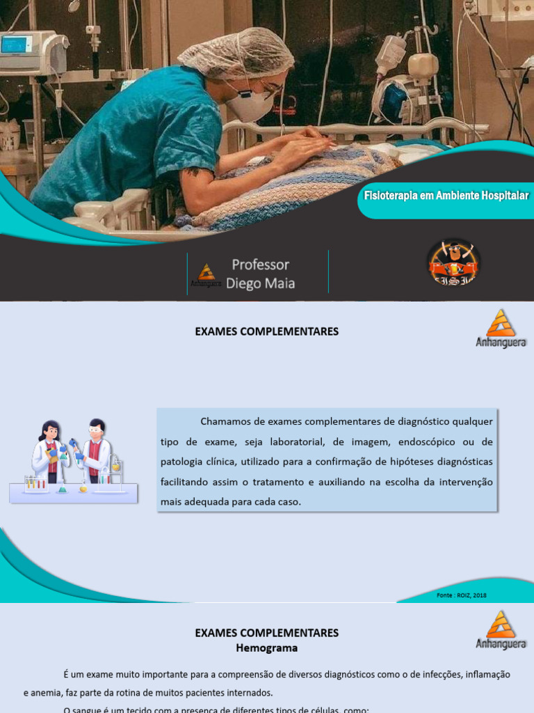 Hospitalar - Aula 5 Exames Complementares | PDF | Eletrocardiografia | Sangue