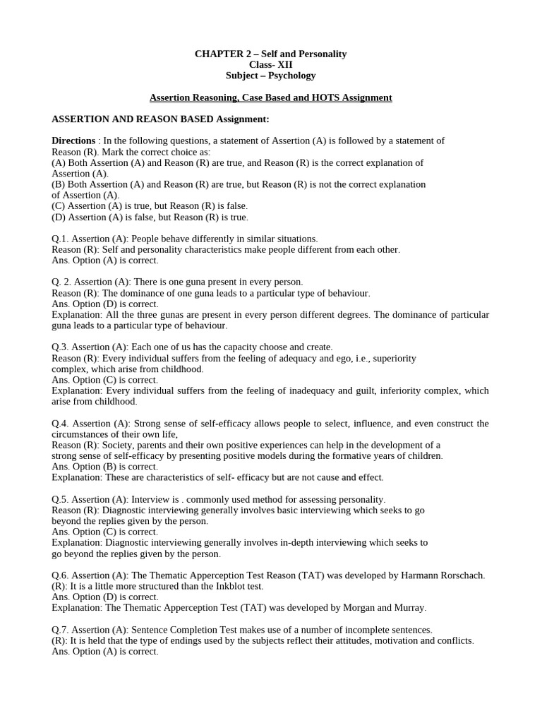 Chapter 2 - A-R, Case Based, HOTS Assignment | PDF | Psychology ...