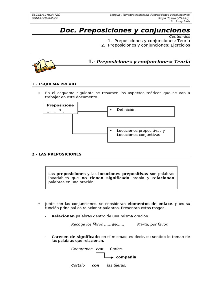 Preposiciones Y Conjunciones Solo Teoría Pdf Adverbio Relaciones