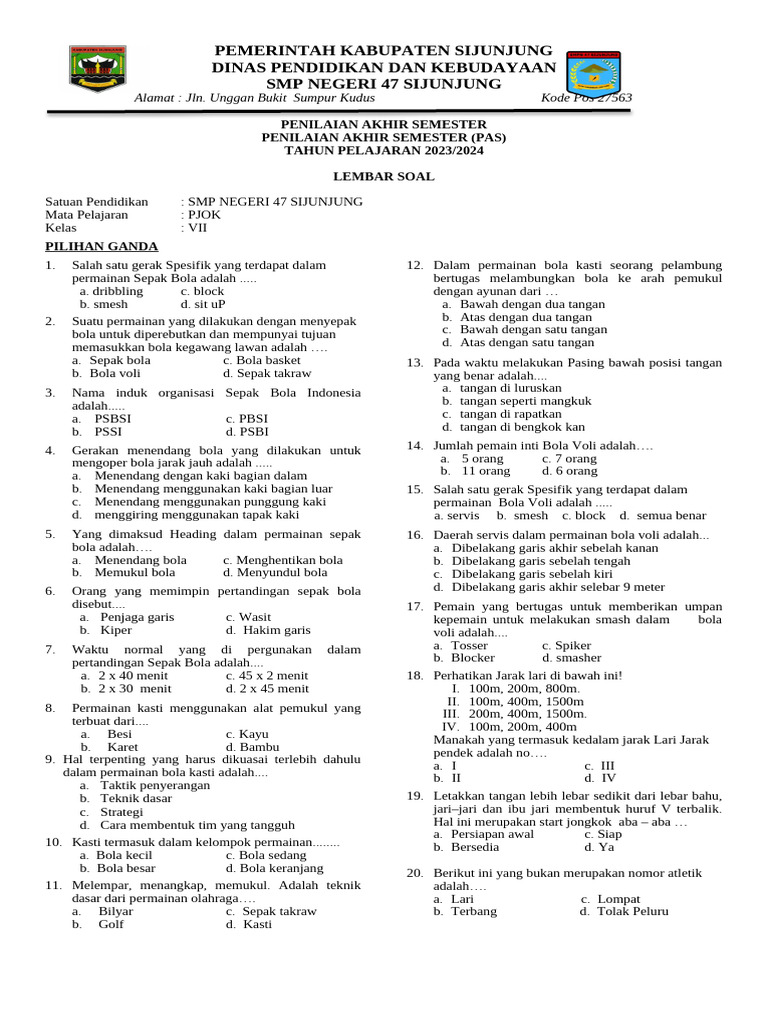 Soal Pas Kelas Vii | PDF