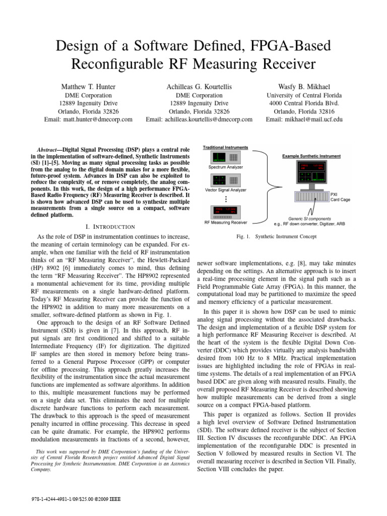 Fpga Based Rf Receiver Design Pdf Software Defined Radio Field Programmable Gate Array