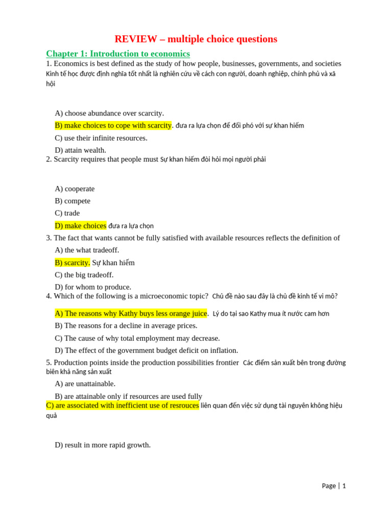 REVIEW - Multiple Choice Questions - Microeconomics | PDF