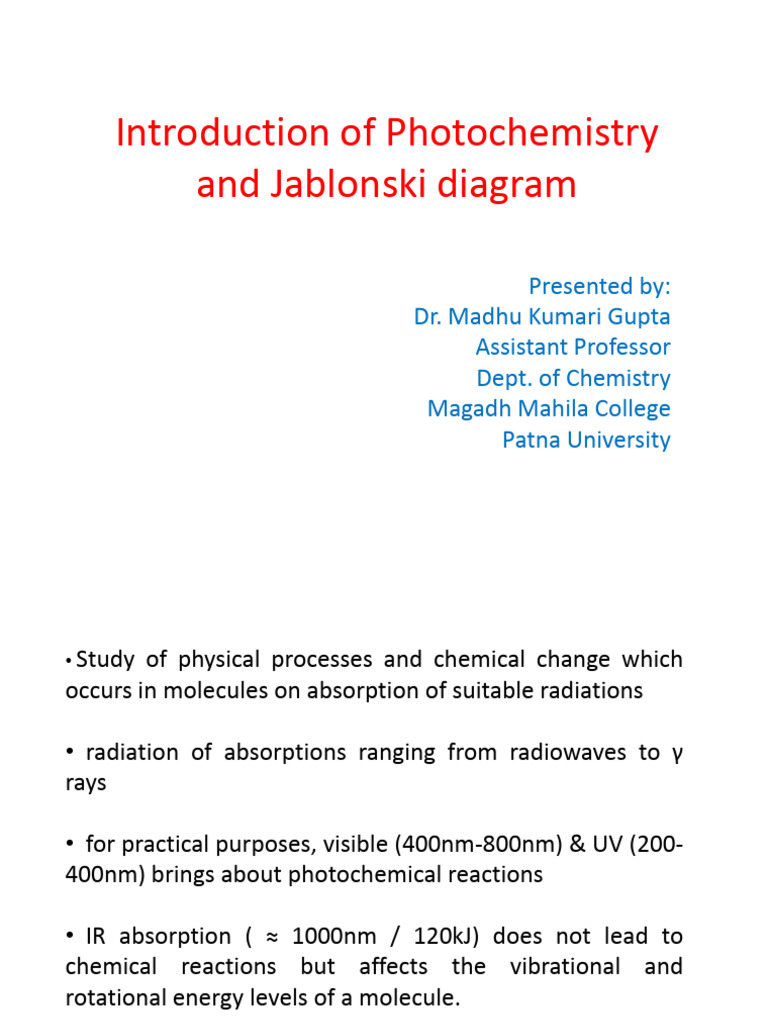 Photochemistry and Jablonski Diagram M.SC II Sem | PDF | Photochemistry ...