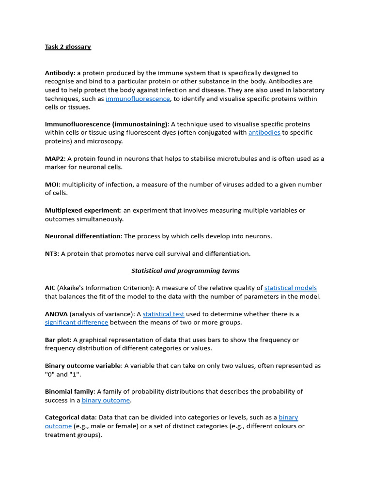 Task 2 - LifeArc - Glossary | PDF | Linear Regression | Dependent And ...