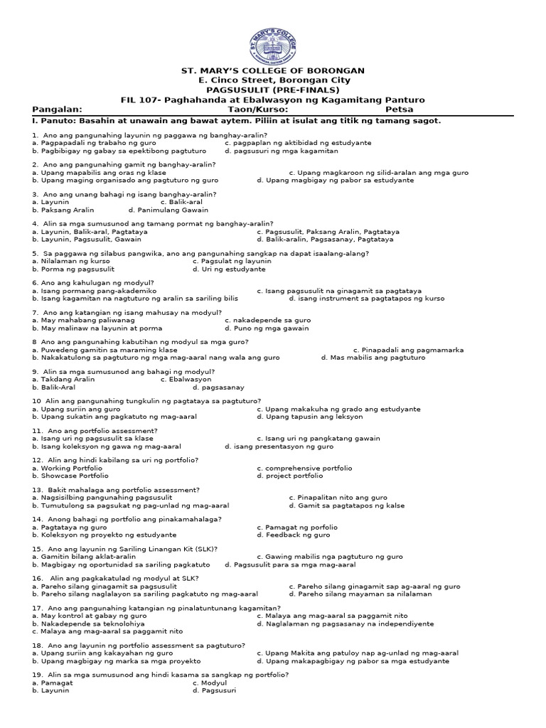 FIL 107 - Paghahanda at Ebalwasyon NG Kagamitang Panturo (Midterm) | PDF