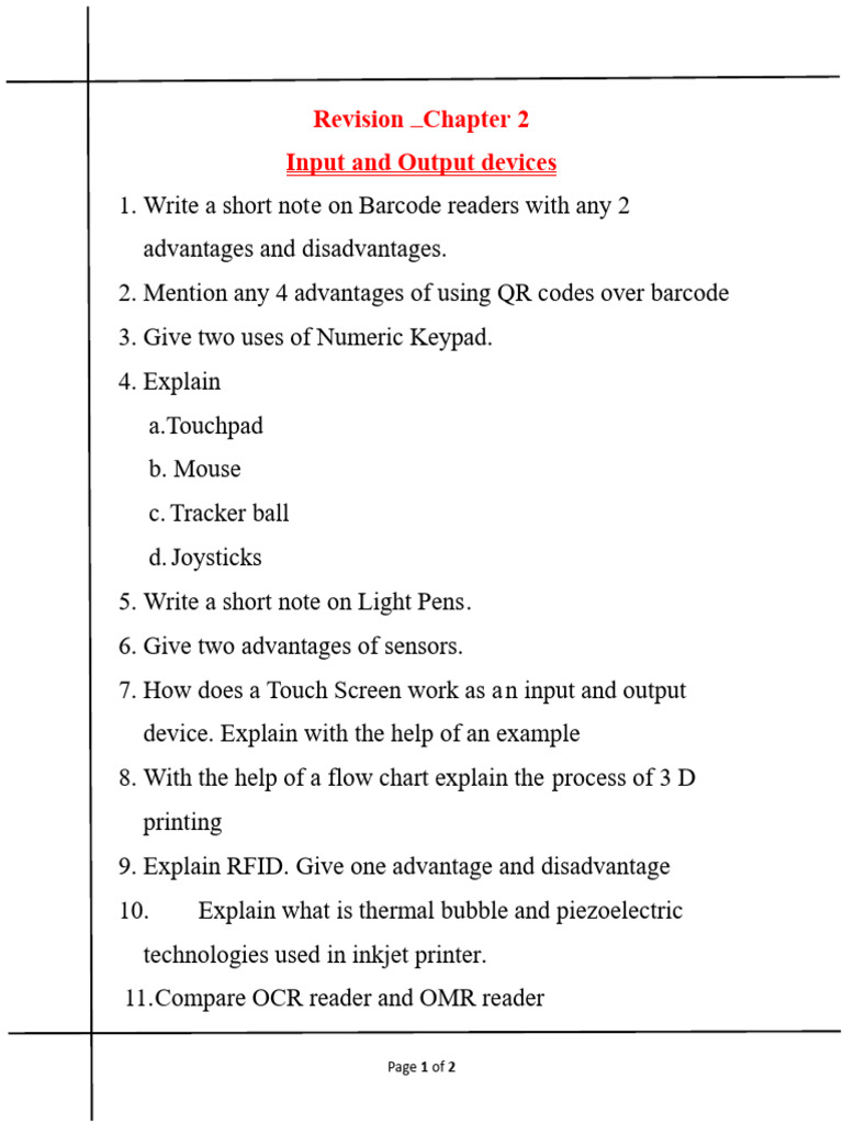 Revision - 2 Input and Output Devices | PDF | Technology & Engineering