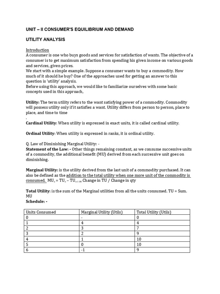 Consumer Equilibrium and Utility Analysis | PDF | Utility | Economic ...