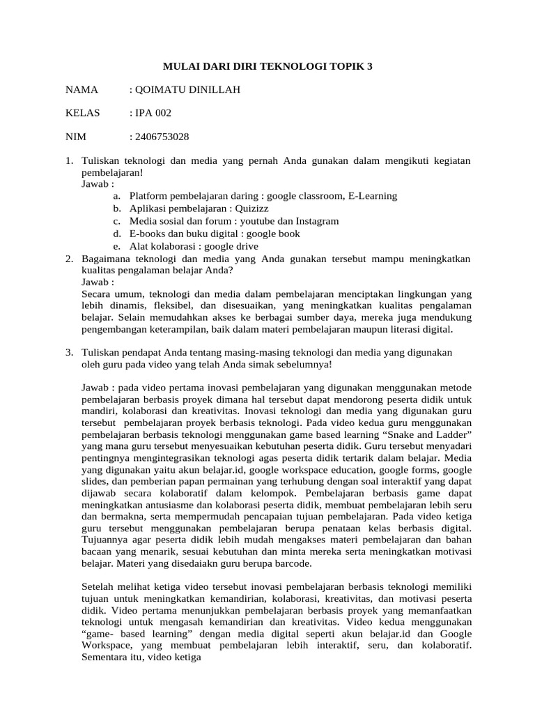 Mulai Dari Diri Teknologi Topik 3 | PDF