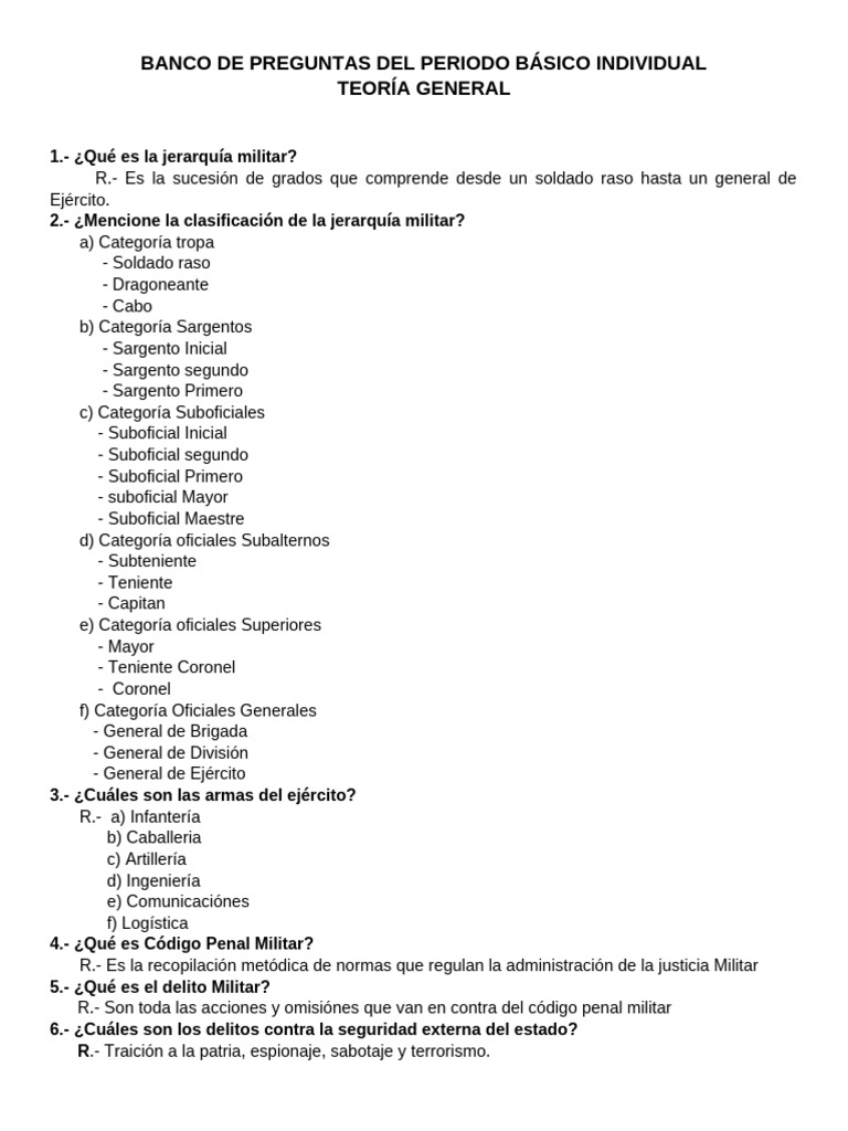 BANCO DE PREGUNTAS DE TGE 1ra Face | PDF | Sargento | Higiene