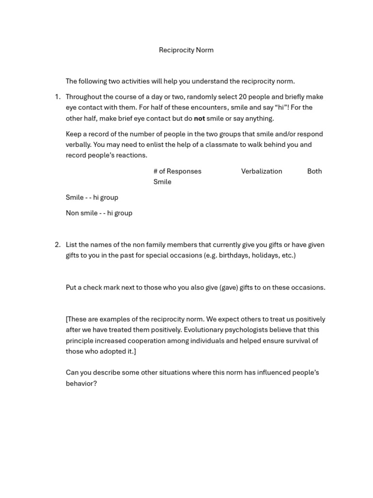 Exercise On Reciprocity Norm | PDF