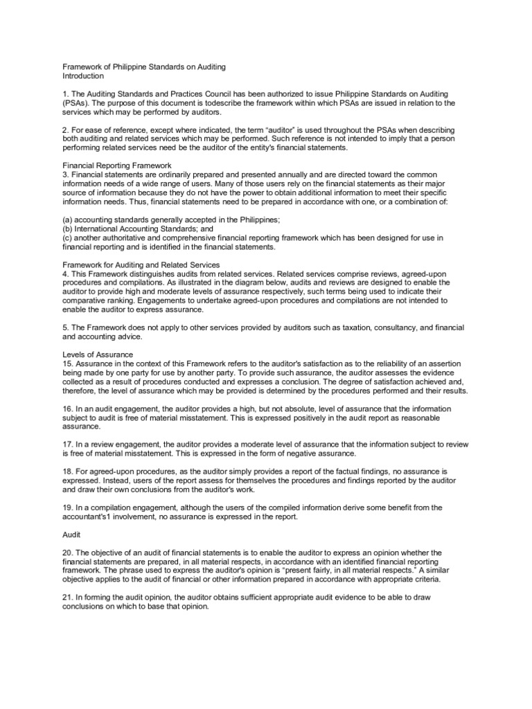 Framework of Philippine Standards On Auditing | PDF
