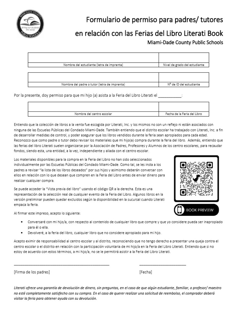 Literati Book Fair Parent Permission Form - SP | PDF