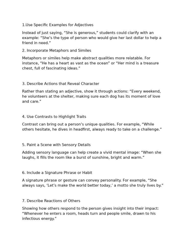 Descriptive Writing Techniques | PDF | Career & Growth | Language Arts ...