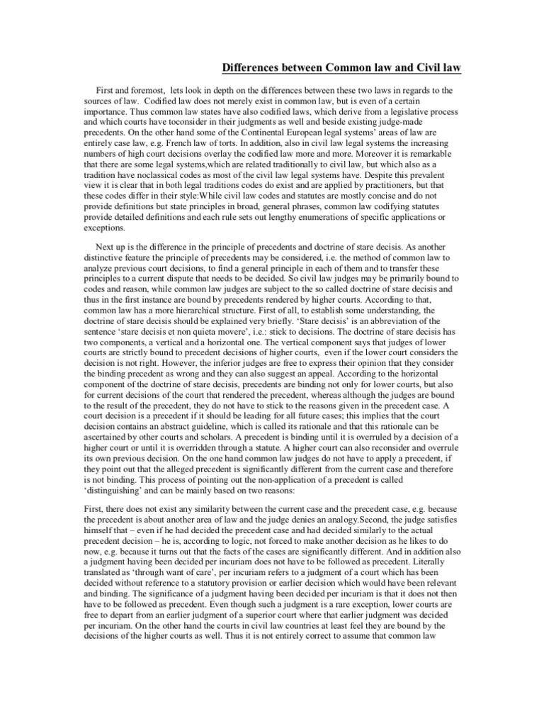 Differences Between Common Law and Civil Law Paperwork) | PDF ...
