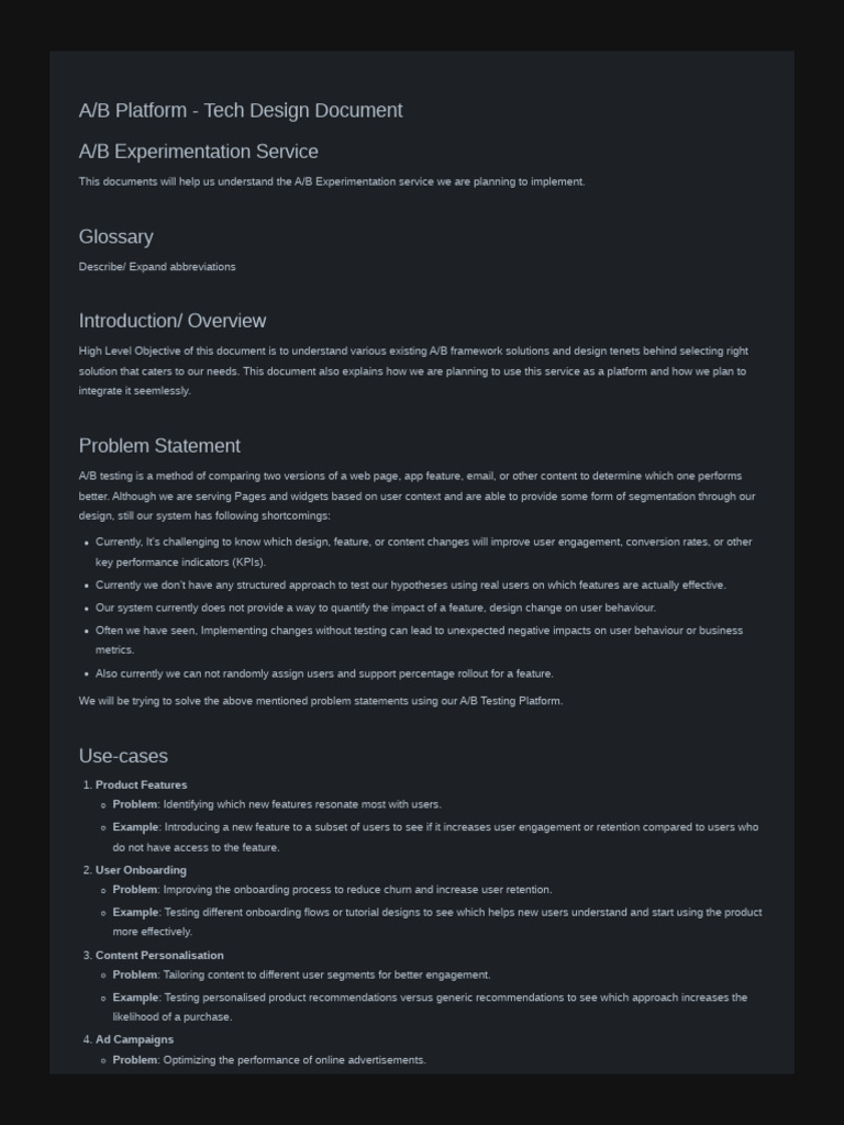AB Platform - Tech Design Documentation | PDF | Usability | Market Segmentation