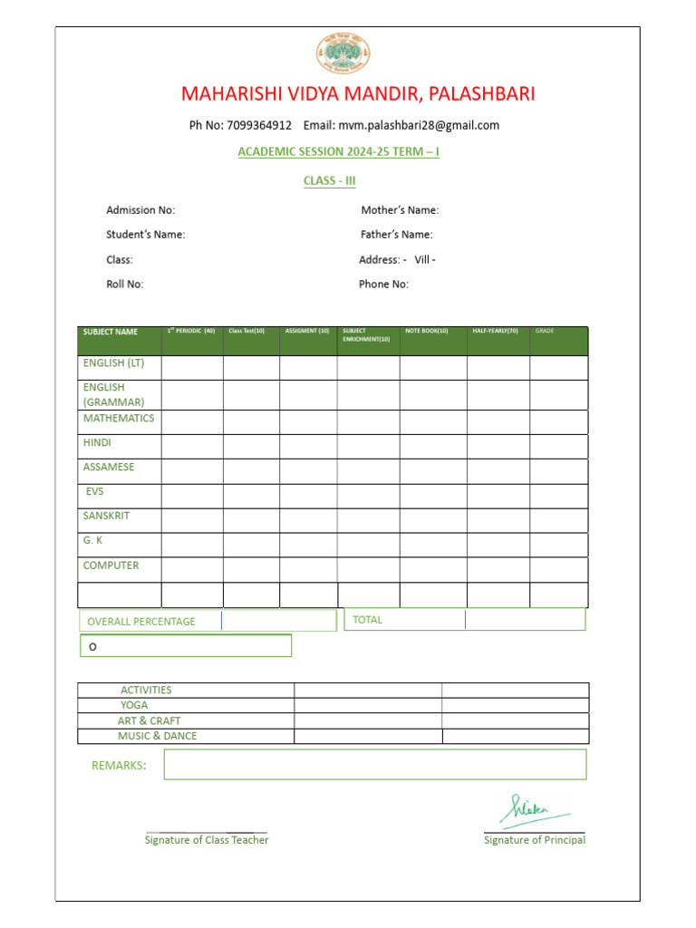 Class 3 Marksheet PDF | PDF