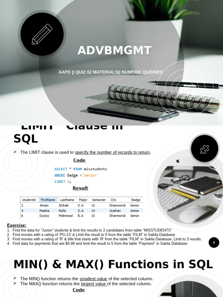 Lecture 02 - Quiz 02 - Midterm - Advdbmgmt - Elms | PDF | Table (Database) | Sql