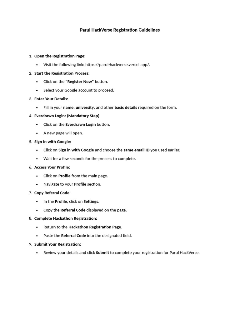 Parul HackVerse Registration Details Guidelines | PDF | Business | Computers