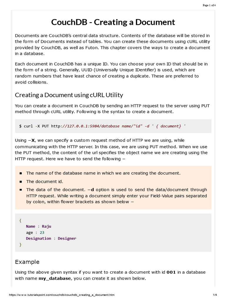CouchDB - Creating A Document | PDF | Data Management | Software