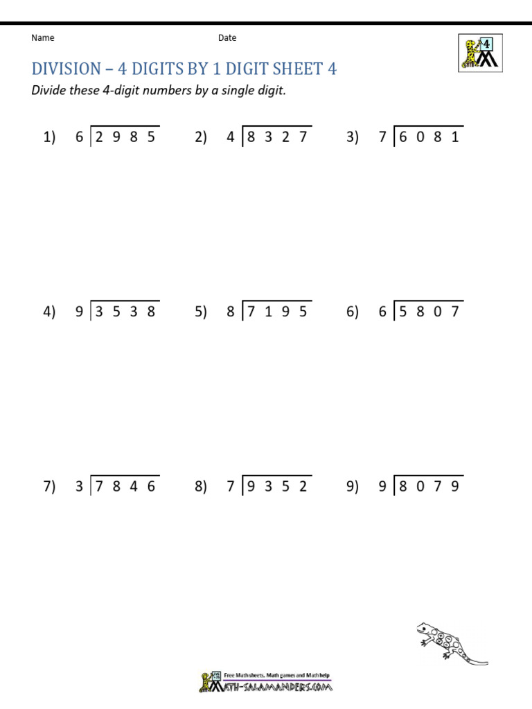 Division 4 Digits by 1 Digit 4 | PDF
