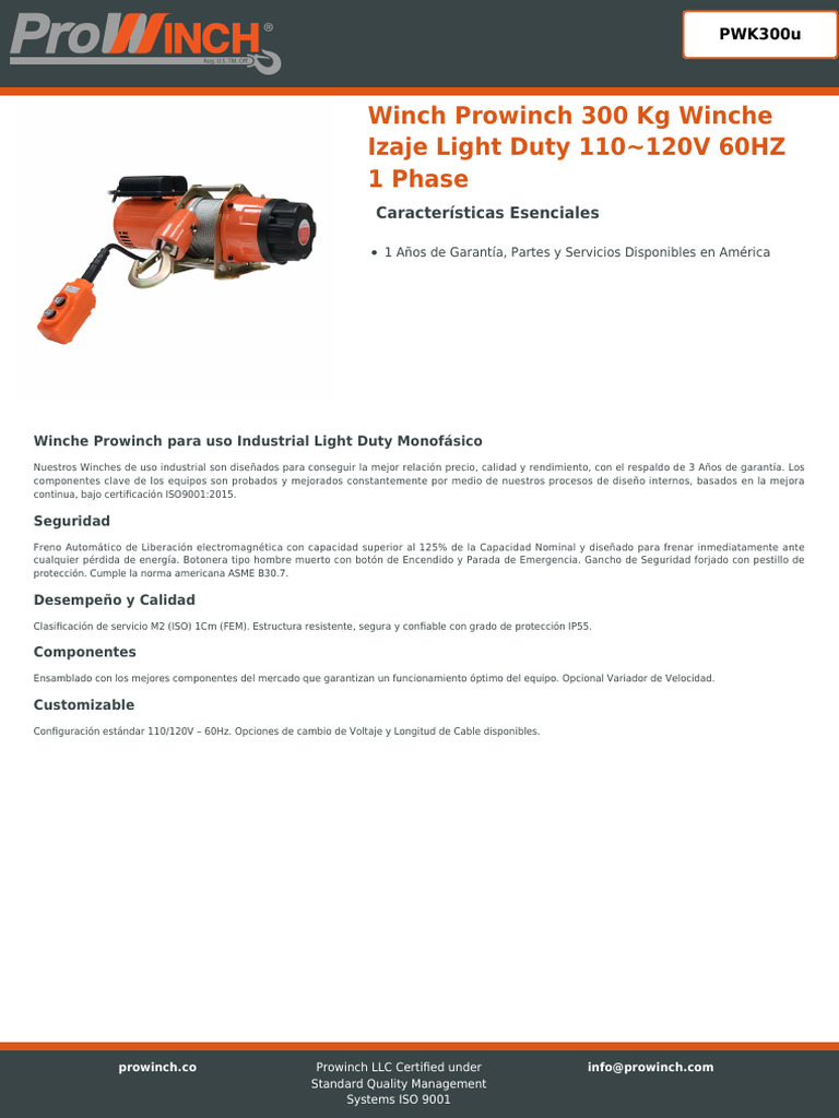 Winch Prowinch 300 Kg Light Duty | PDF