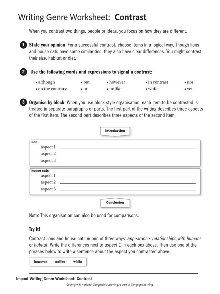 Owi Bre l02 Writing Genre Contrast Worksheet | PDF