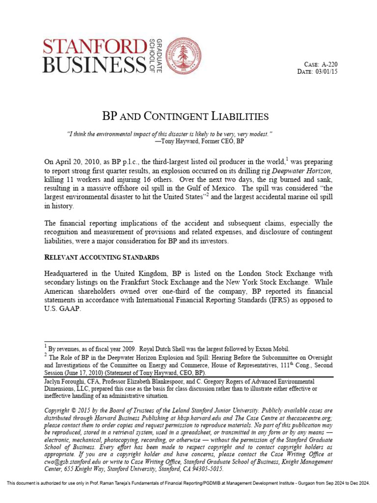 BP and Contingent Liabilities | PDF | Bp | Financial Statement