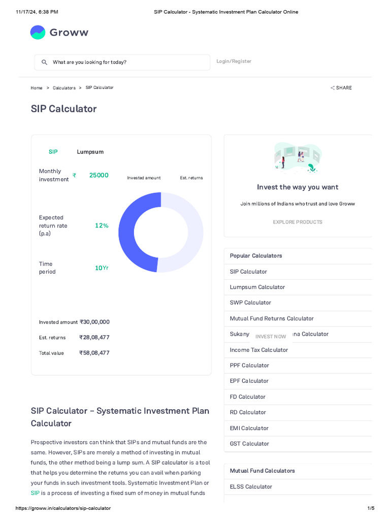 SIP Calculator - Systematic Investment Plan Calculator Online | PDF ...