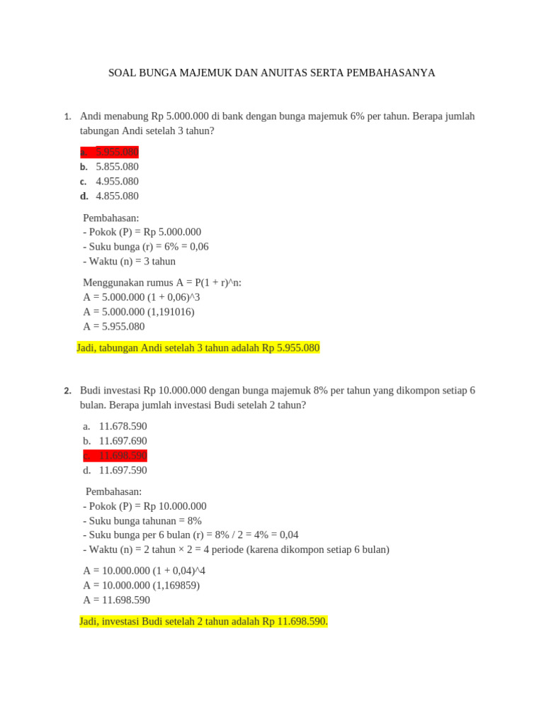 Soal Bunga Majemuk dan Anuitas | PDF