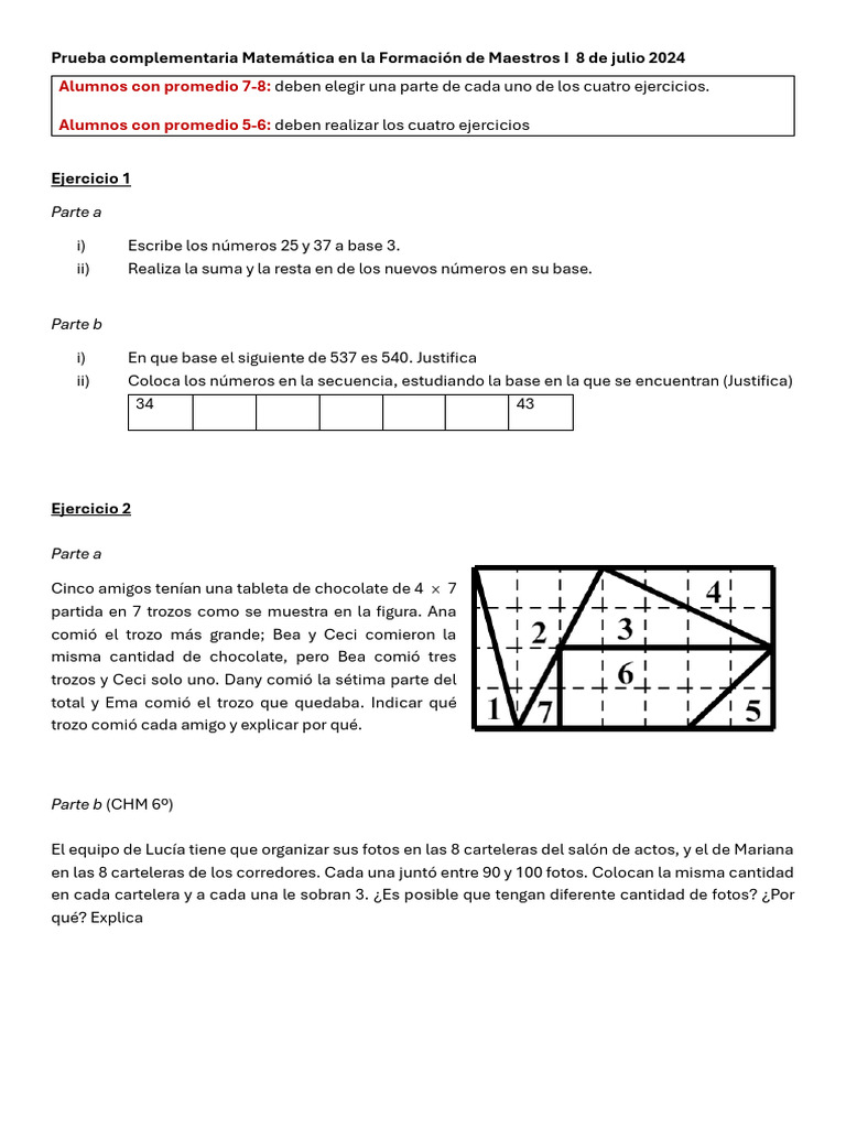 Prueba Complementaria Mat I 8 de Julio de 2024 | PDF | Matemáticas
